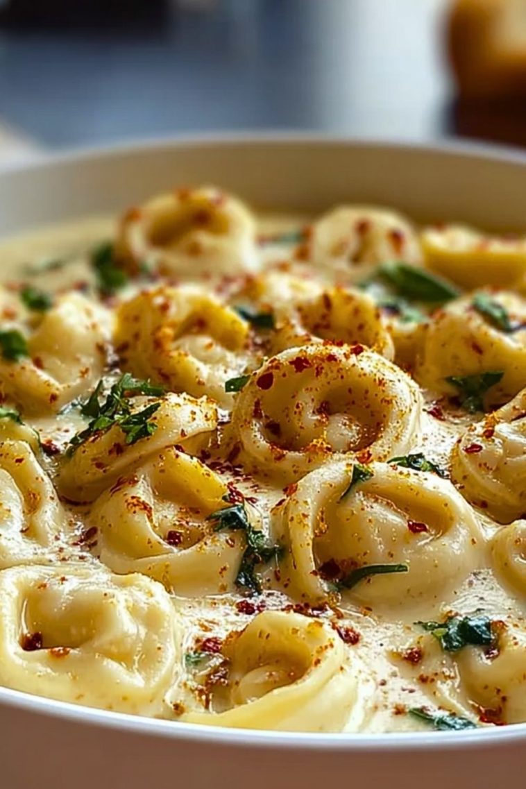 Creamy Crockpot Tortellini Alfredo - Ava Chef Life