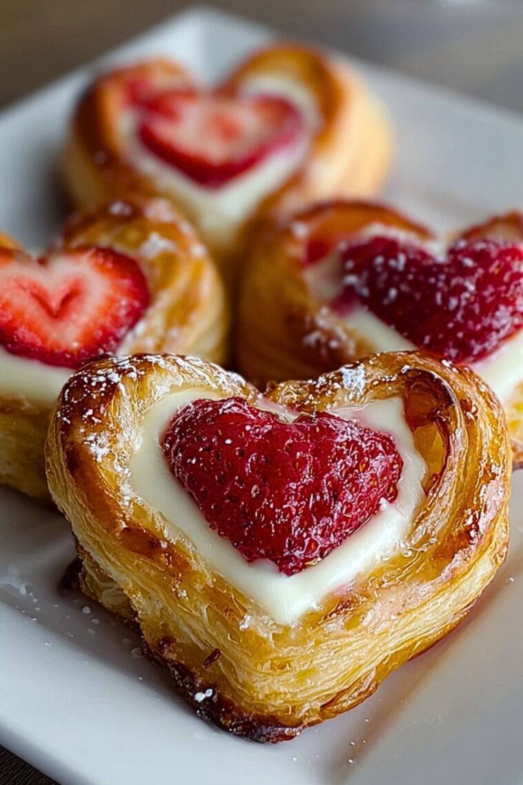 Strawberry Cream Cheese Heart Danishes - Ava Chef Life