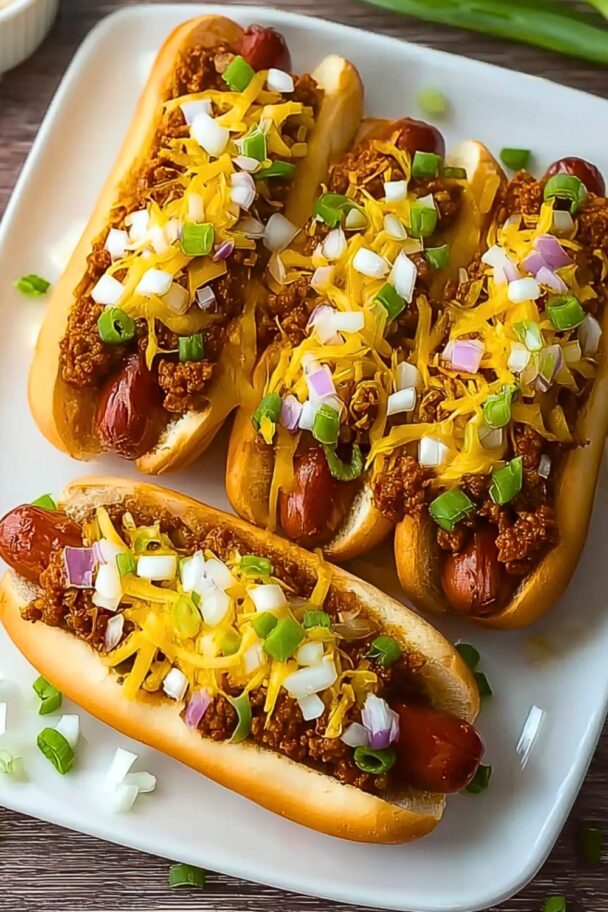 Loaded Crockpot Chili Cheese Dogs - Ava Chef Life
